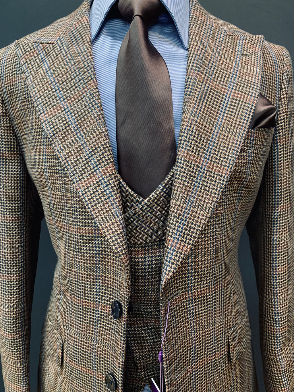 Canuti 3pc Modern Fit Brown Multicolored GlenPlaid