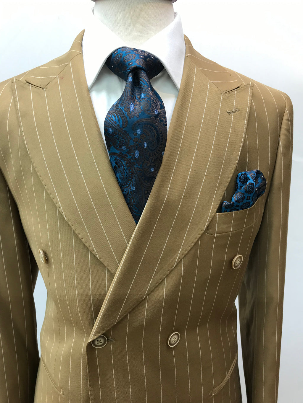 Canuti Double Breasted Tan/w Chalk Stripe Suit