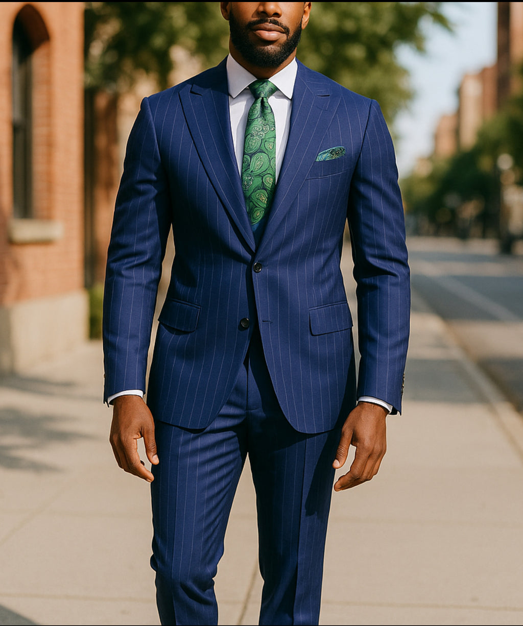 Canuti 3Pc Blue/w Lt. Blue Stripe Suit